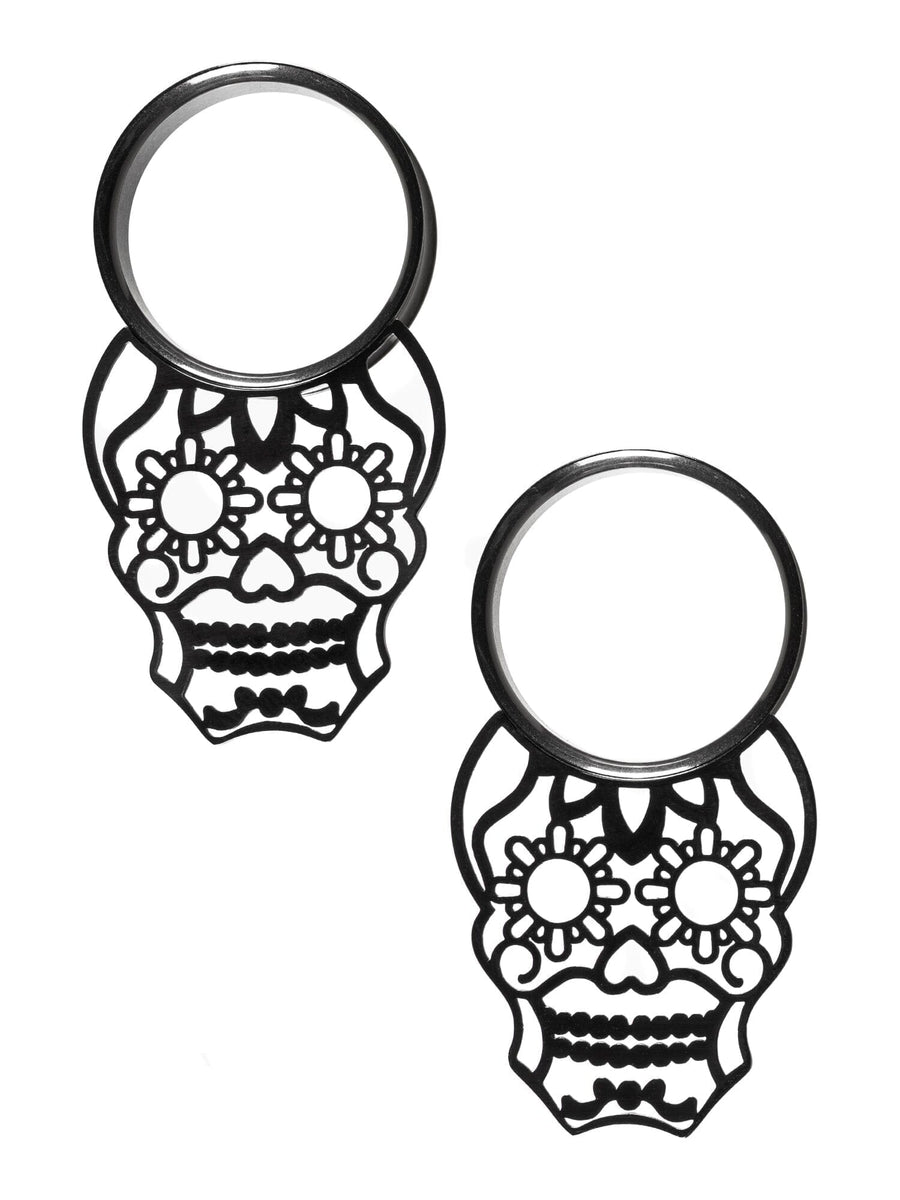Sugar Skull Double Flared Steel Tunnels | Skull Gauges | Steel Skull ...