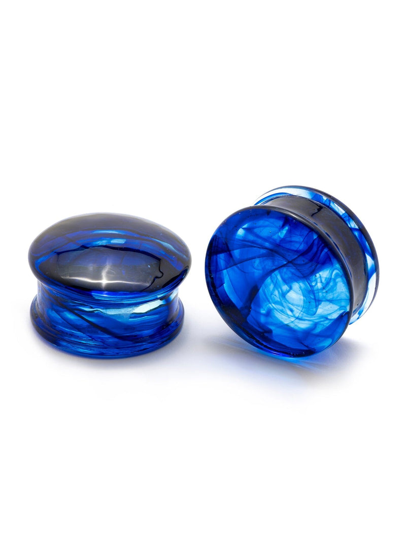 Blue Smoke Pyrex Glass Plugs | Blue Pyrex Glass Gauges - PlugYourHoles.com