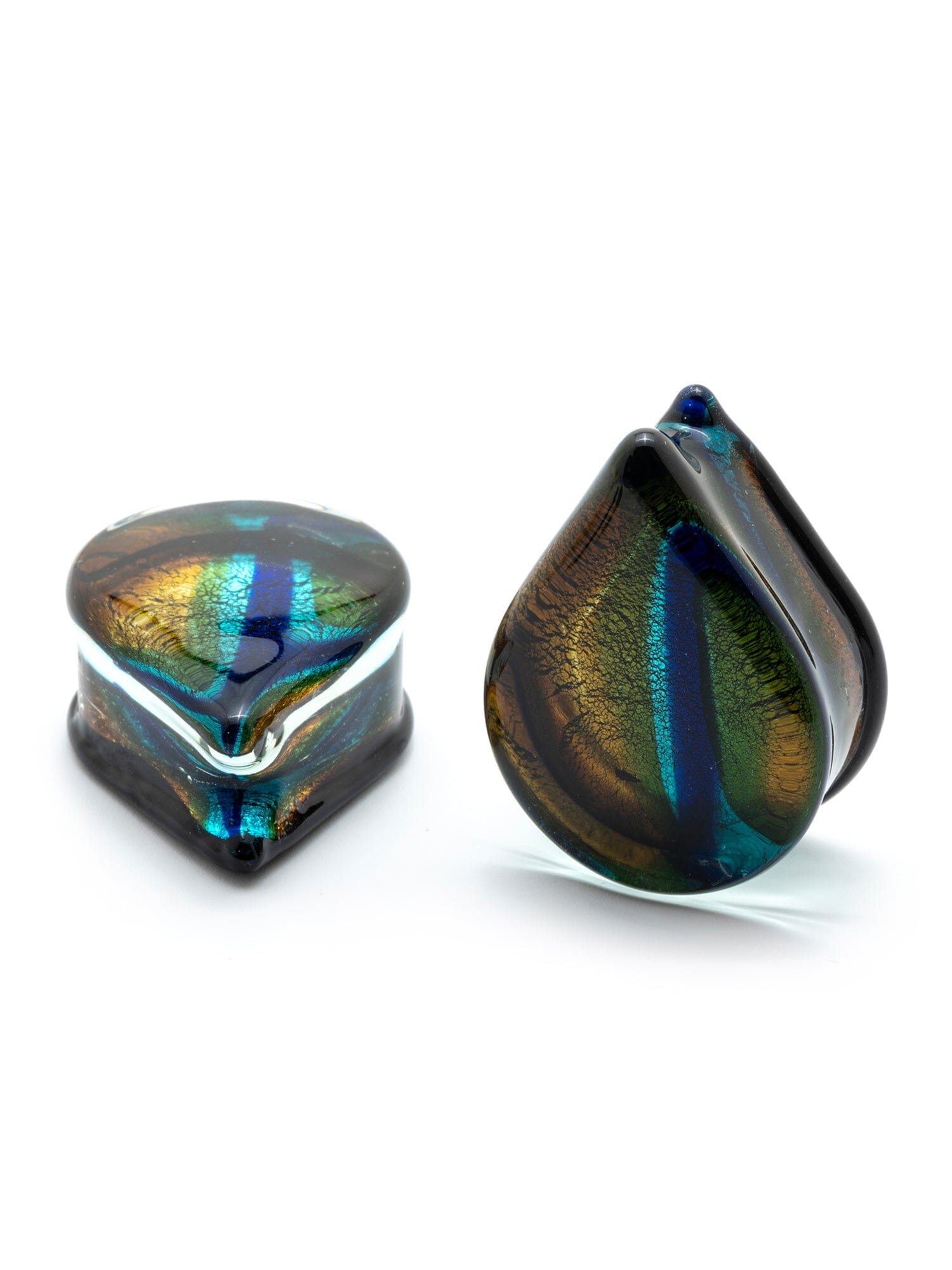 Peacock Teardrop Glass Plugs | Glass Teardrop Gauges - PlugYourHoles.com