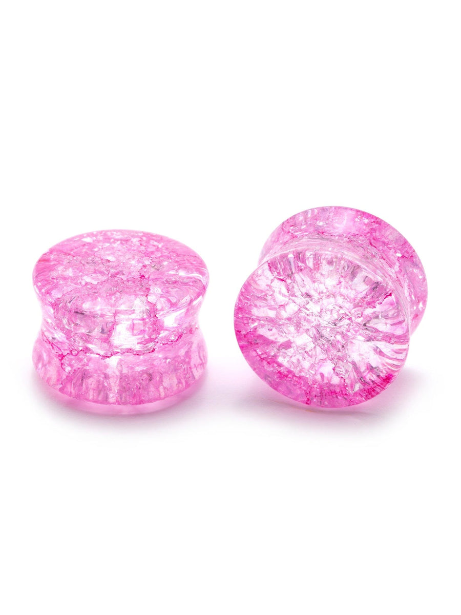 Pink Shattered Glass Plugs | Pink Glass Gauges – PlugYourHoles.com