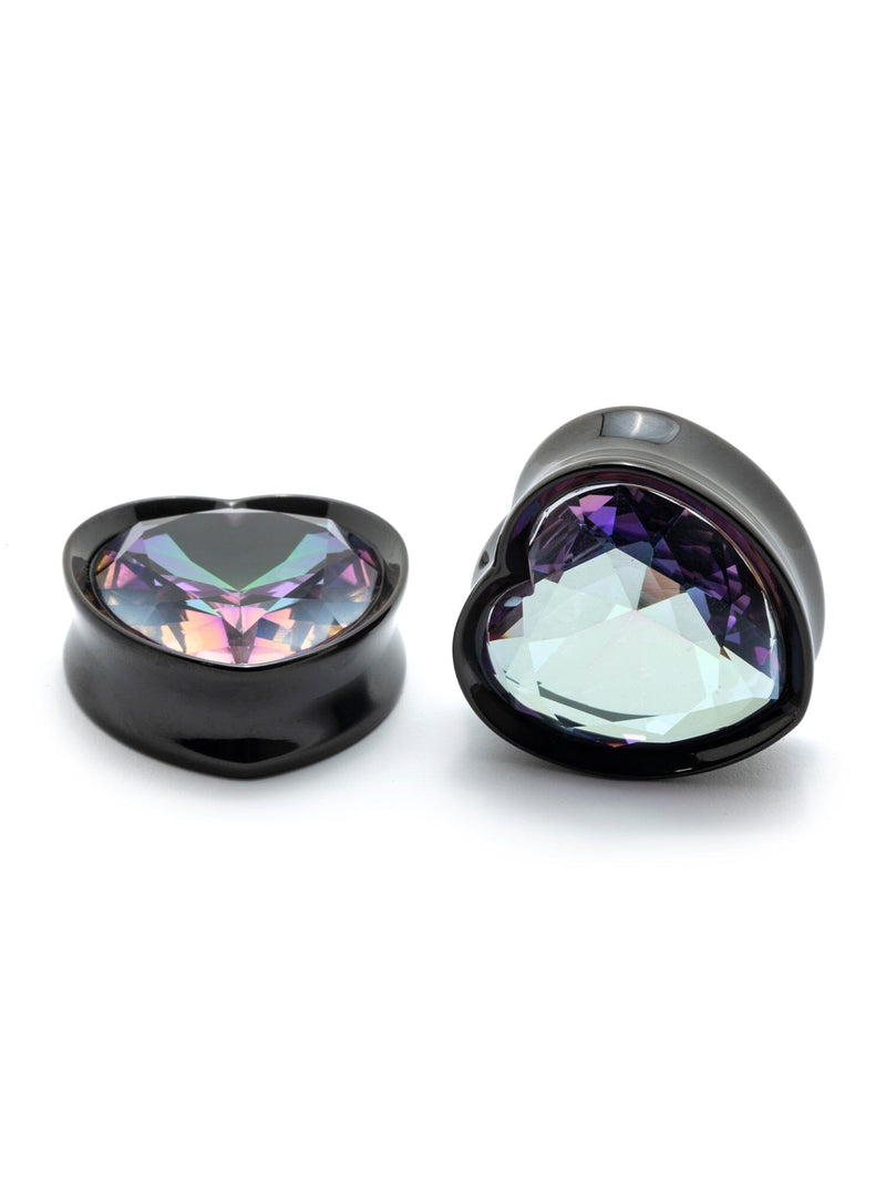 Vitrail Big Bling Black Heart Shaped Steel Plugs | Bling Gauges ...