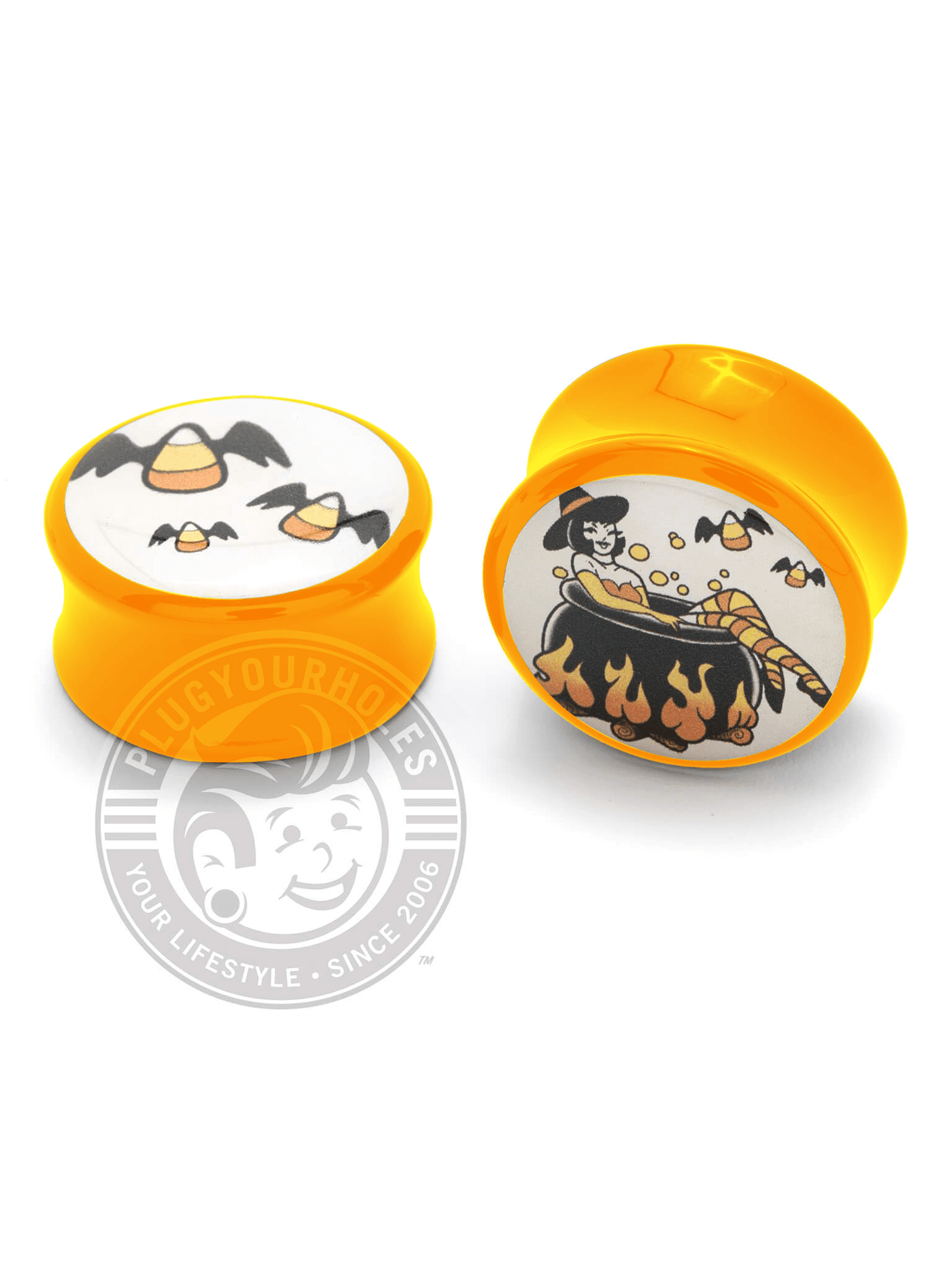 Candy Corn Witch Acrylic Image Plugs | Halloween Gauges - PlugYourHoles.com